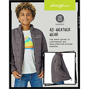 Eddie Bauer Kids Ski Jacket - Waterproof 3 in 1 Insulated Coat with Removable Shell Jacket for Boys and Girls (3-16), Size 14, Black Galaxy