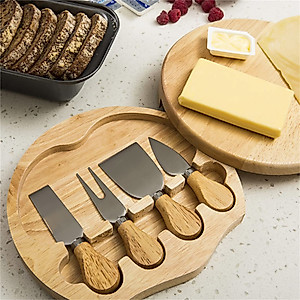 4pcs Cheese Knives Set Cheese Cutlery Steel Stainless Cheese Slicer Wood Handle Mini Knife,Butter Knife,Spatula& Fork Butter Cutter