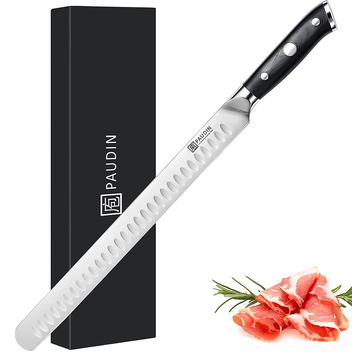 PAUDIN 12 Inch Slicing Knife and Carving Knife Set, German Steel, Full Tang G10 Handle