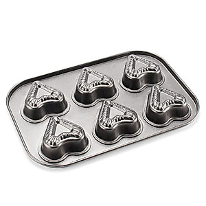 Luxshiny 6 Hole Metal Mini Cake Pan Muffin Baking Tray Pastry Heart Baking Tray Wedding Valentines Day Romantic Cupcake Tray