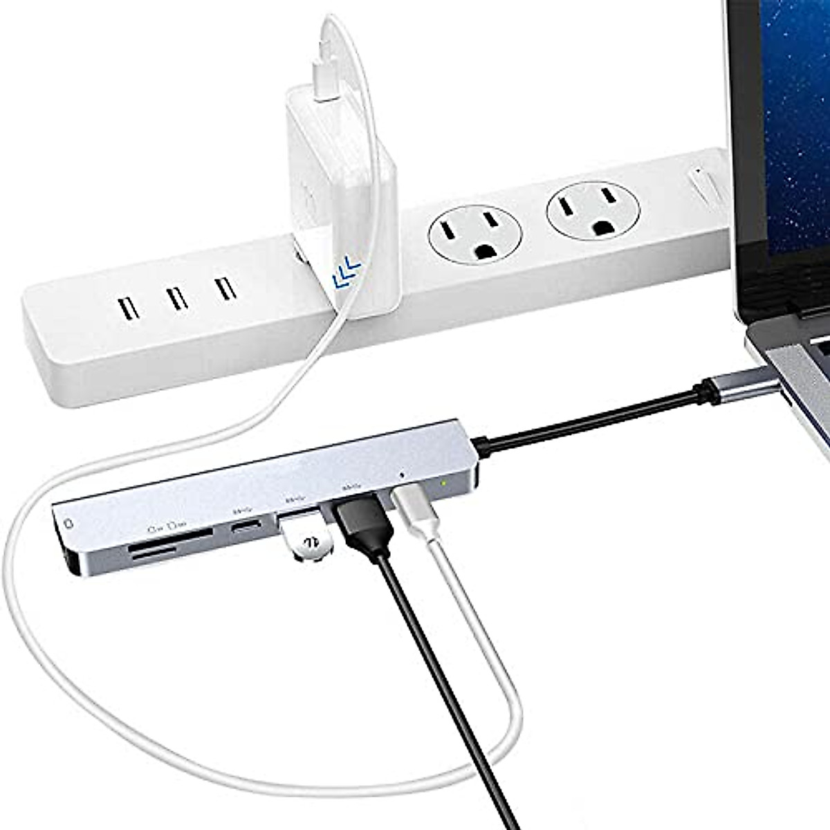 8-in-1 USB C Hub Type-C 3.1 to 4K HDMI-Compatible RJ45 USB SD/TF Card Reader PD Fast Charge USB Dock for MacBook Air Pro PC HUB