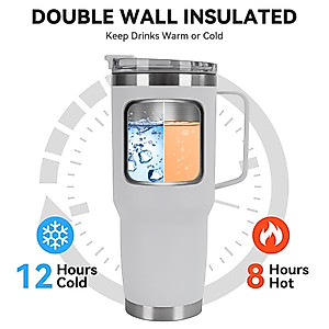 30oz Tumbler with Handle, Insulated Leak Proof Coffee Travel Mug with Straw Lid Double Wall Stainless Steel Vacuum Tumblers Metal Cup Keep Hot and Iced Drink for Gym, Office, Camping, White 1 Pack