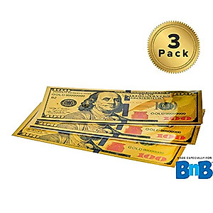 3 Premium Bookmarks for ,Gold $100 Bills - High Quality Thick Book-Mark to Promote Reading with One Hundred Dollar USA Bank Note Design - Great Prize for Classrooms, Book Clubs, Libraries (3 Pack)