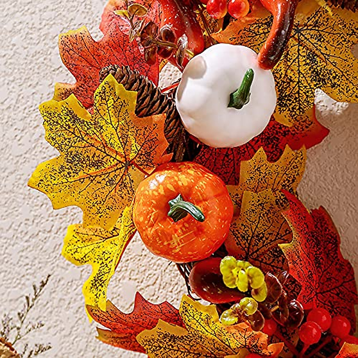 Fall Front Door Wreath Thanksgiving Winter, Halloween Wreaths for Front Door Autumn Festival Wedding Silk Vine Welcome Sign Flower Colorful Grain Yellow Wreaths Pinecones