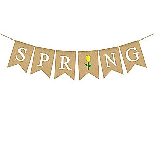 Jute Burlap Spring Banner with Tulips Flower Home Mantel Fireplace Decoration