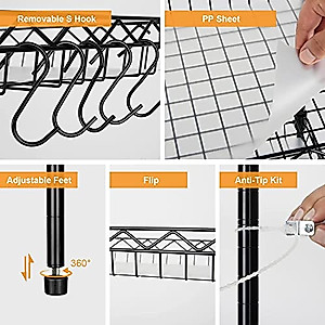 Guangfoshun Storage Shelves, 5-Tier Wire Shelving Unit with Baskets Storage Rack Corner Shelf Shelving Adjustable Storage Shelf, 11.8" D x 15.7" W x 63" H, Black