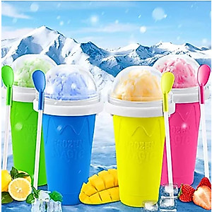 Slushy Cup – 10.6 x 20.6 cm Slushy Maker Cup with Lids & 2 in 1 Straw and Spoon – Quick Ice Maker Cup for Kids & Adults, Summer Homemade DIY Smoothies Slushy Maker Cup - 400 ml (Blue)