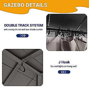 VONZOY 12' x 14' Hardtop Gazebo, Heavy Duty Double Roof Galvanized Steel Outdoor Metal Gazebo with Nettings & Curtains, Aluminum Gazebo with Vertical Stripes Roof for Patio, Backyard, Lawns [Grey]