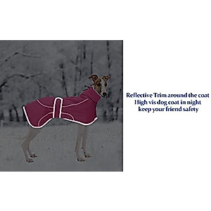 Greyhound Winter Coat, Whippet Coat with Padded Fleece Lining, Water Resistant Dog Jacket with Adjustable Bands and Reflective - Pink - XXLarge