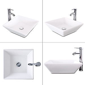 eclife 36" Bathroom Vanity Sink Combo Modern Metal Stand Cabinet W/Bottom Shelf & Storage Side Cabinet White Square Vessel Sink & Water Save Faucet & Pop Up Drain, Oak (A07)