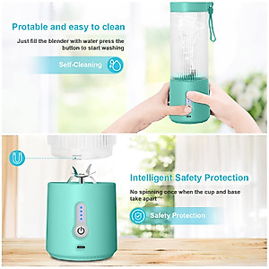 Binineew Portable Blender - 15oz Personal Blender Shakes and Smoothies USB Rechargeable - Multifunction Small Fruit Juicer Cup Kitchen Travel Camping Gym Office Baby Food (Blue)