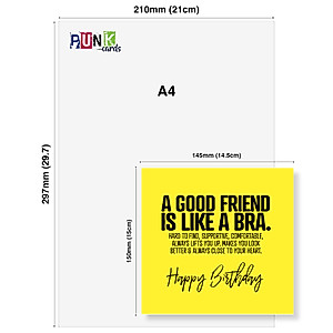 Punkcards - Friend Birthday Card Female - 'A Good Friend Is Like A Bra' - Best Friend Birthday Card - Birthday Card Friend Female - Special Friend Birthday Card
