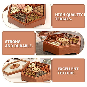 Wakauto 1pc Nut Compartment Box Spring Festival Snack Bowls Candy and Nut Serving Container Dry Food Storage Chinese Candy Tray Snack Compartmented Plate Platter Pine Wood with Cover