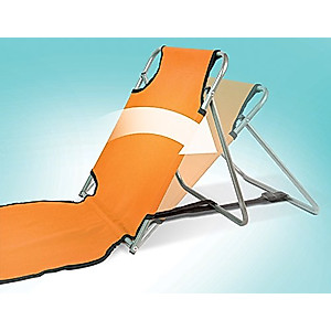 Portable Beach Mat Lounge Folding Chair – Folds Flat for Travel Adjustable Reclining Back – Outdoor Lightweight for Kids and Adults (Orange)