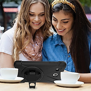 TIMISAM Samsung Galaxy Tab E 8.0 Case, Heavy Duty Hybrid Shockproof Protection Cover Built with Kickstand and Hand Strap for Samsung Galaxy Tab E 32GB SM-T378/Tab E 8.0 Inch SM-377 Tablet (Black)