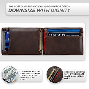 Suavell Leather Mens Wallet. Minimalist Wallet Credit Card Holder with Money Clip and RFID Wallet Protection. Slim Wallets Men Gifts (Whiskey Brown Ranger)