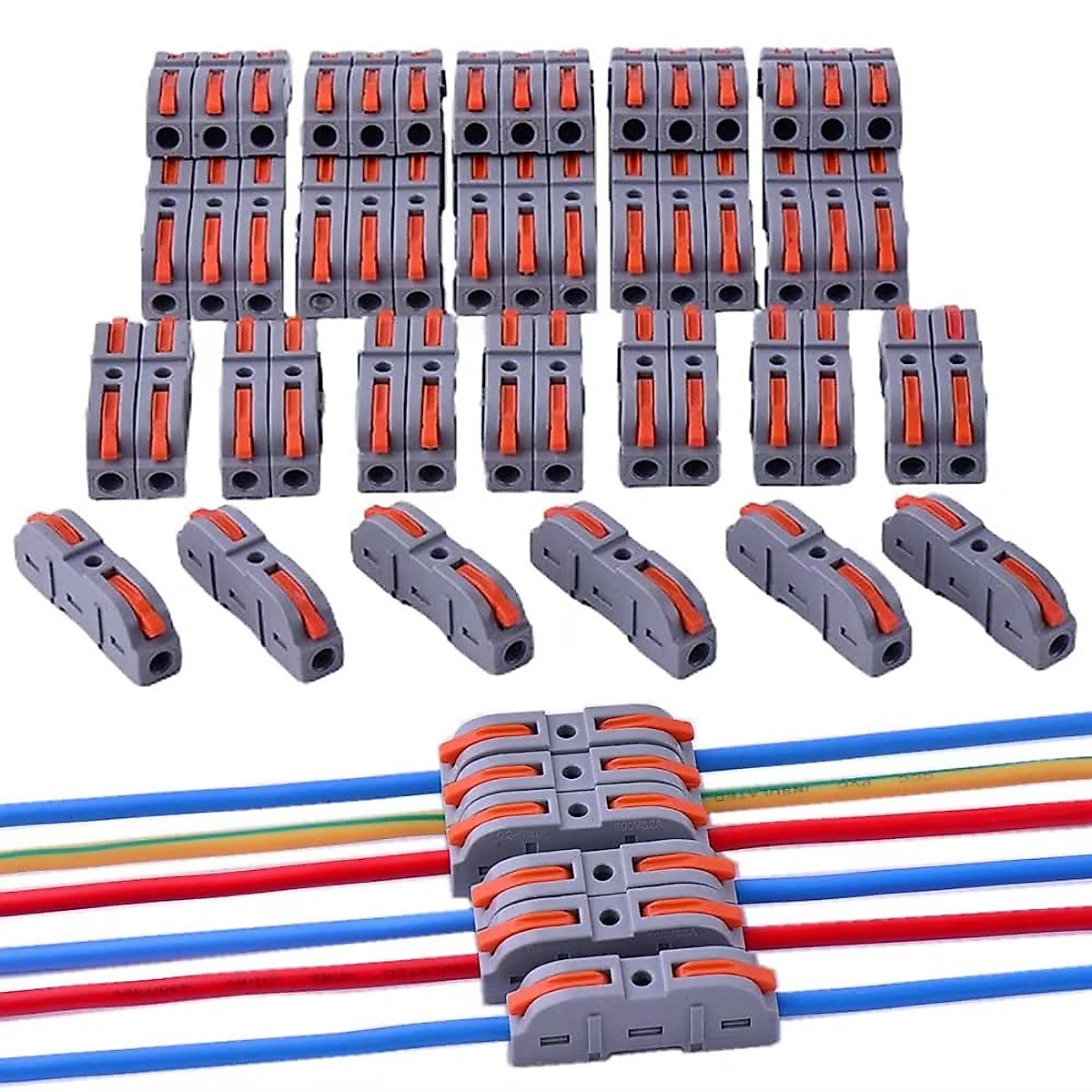 Glutoad 50 Pcs Lever Wire Connectors, 1 to 1 Inline Wire Connector Push-in, Compact Splicing Electrical Connectors Butt Terminals, for Quick Connect 28-12 AWG
