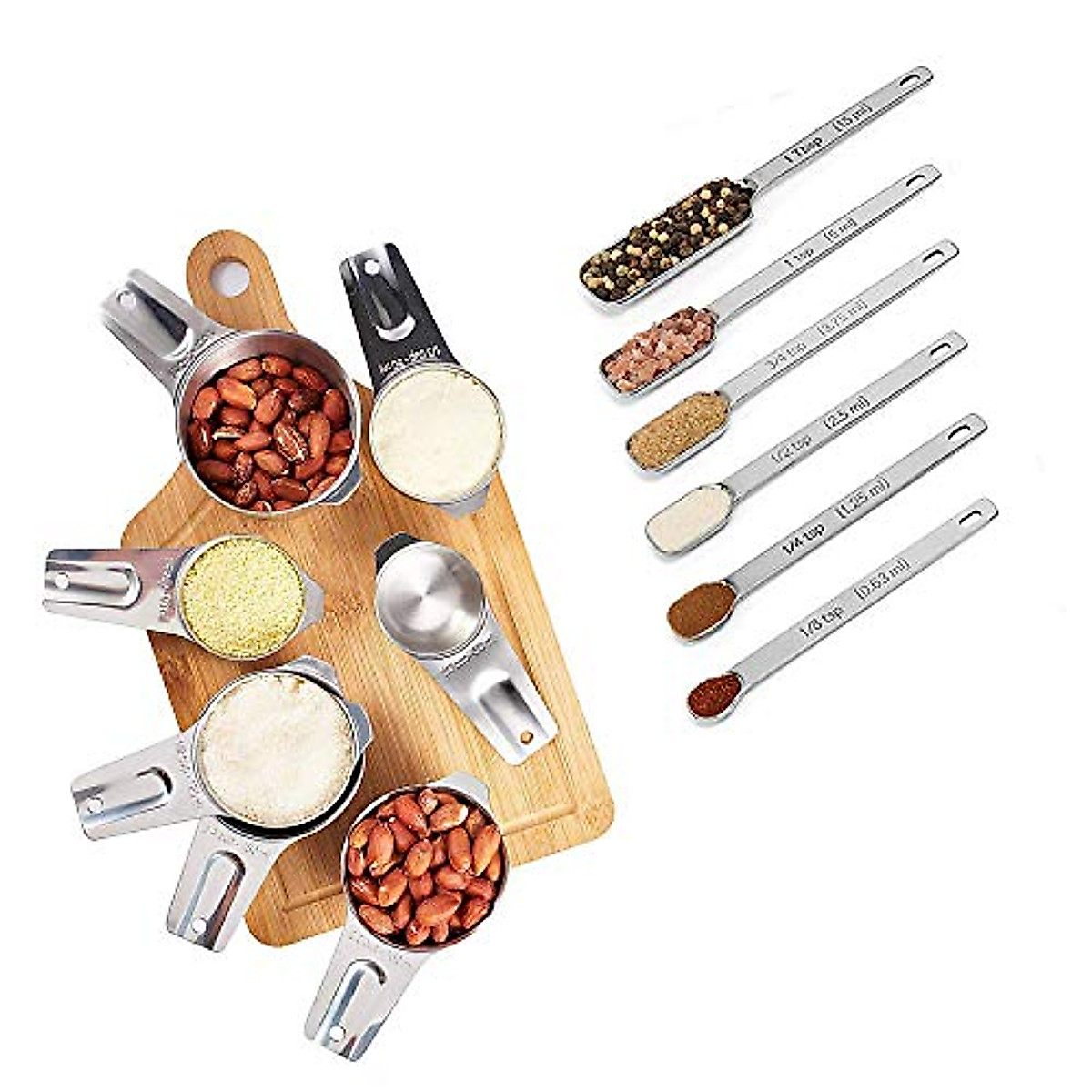 Stainless Steel Measuring Spoons and Cups Combo, Set of 13 Pieces, Stackable Set,Silver