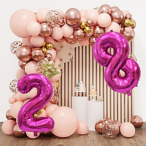YFHVJTKO 32 Inch Number 17 Gold Crown Balloon Set,17th Celebration Decorations for Happy 17th Birthday Party Wedding Bridal Shower Engagement Photo Shoot Anniversary Decoration, Rose Red 17 Balloon