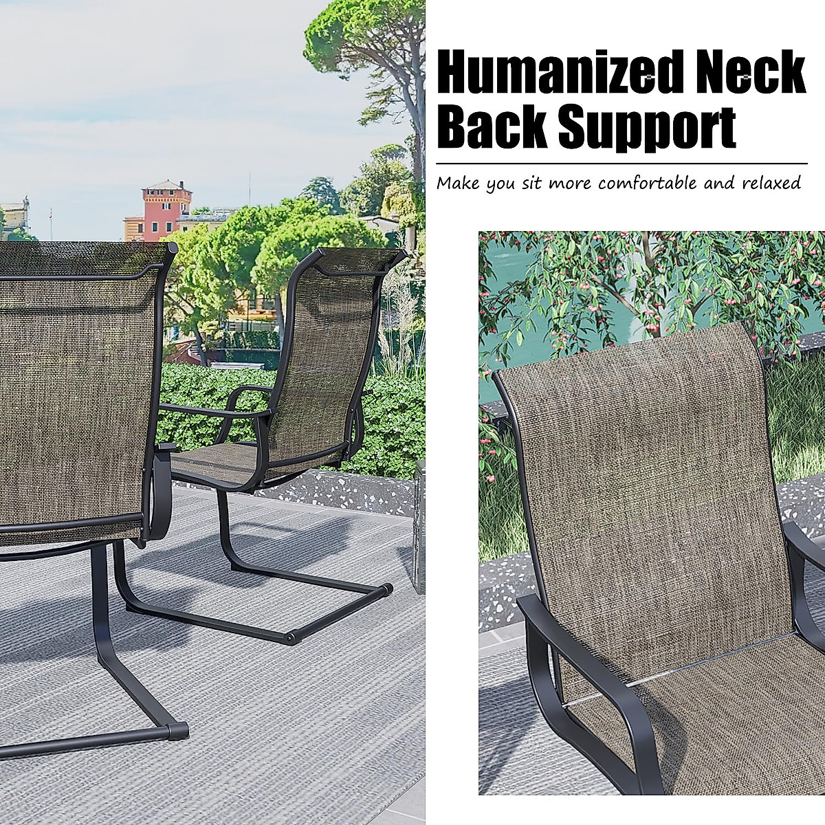 PatioFestival Patio Dining Chairs High Back Patio Chairs C-Spring Motion Chairs,Textilene Fabric & Black Metal Frame,2 Pieces Outdoor Furniture for Yard, Garden, Backyard, Deck, Bistro（Grey）