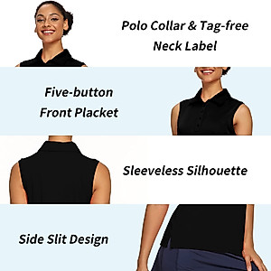 CQC Women's Golf Tennis Sleeveless Polo Shirts Quick Dry Athletic Tank Tops UPF 50+ Black M