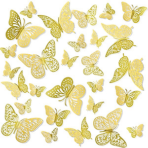 Butterfly Decorations, Butterfly Wall Decor, Room Decor, 3 Styles 3 Sizes, 3D Butterfly Decor, 24 PCS, Butterfly Birthday Party Decorations, Butterfly Cake Decorations, Gold Butterfly Decorations