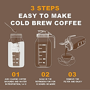 Cold Brew Coffee Maker Jar - 64oz Thick Glass Multipurpose Mason Pitcher Spout Lid with Handle & Stainless Steel Filter for Iced Brew Coffee, Lemonade, Ice Tea, Homemade Fruit Drinks Container