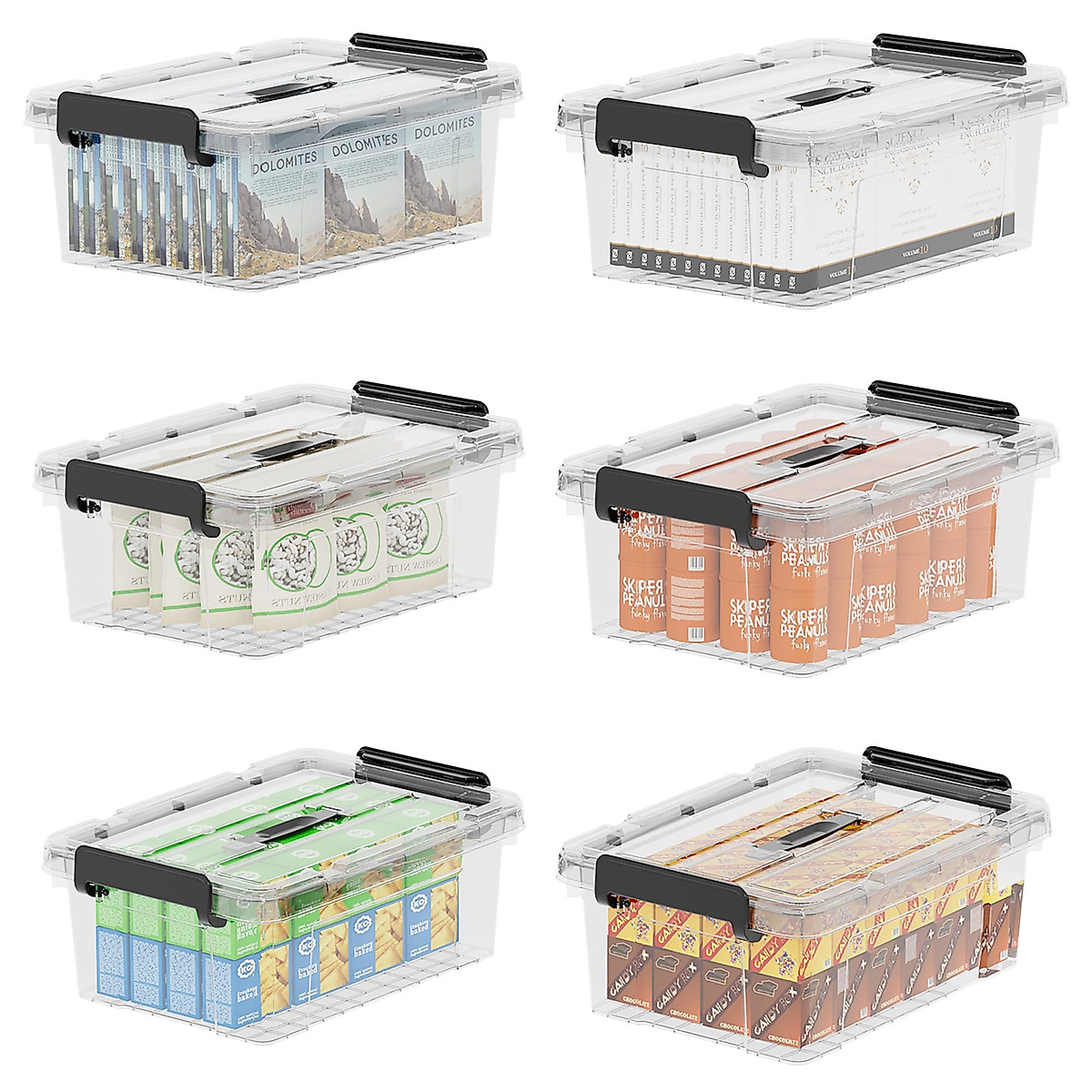 Cetomo Lidded Storage Bin with Handle, Tote Organizing Container with Durable Lid and Secure Latching Buckles, Stackable and Nestable, Plastic, 16 Quart-6 Pack, Clear