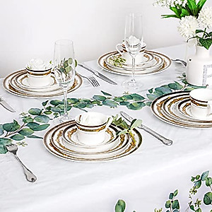 Remagr Eucalyptus Leaf Tablecloths Plastic Sage Greenery Table Cover Rectangle Disposable Green Leaves Cloths Decorations for Baby Bridal Shower Birthday Spring Summer Party, 108 x 54 Inch (3 Pcs