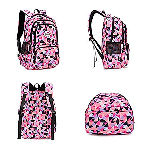 MITOWERMI 3Pcs Backpack for Girls Boys Kids Backpack with Lunch Box Pencil Case Water-resistant Lightweight Geometric-prints Bookbag for Elementary Middle School