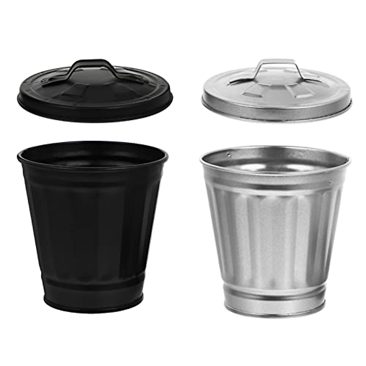 DOITOOL 2pcs Mini Iron Trash Can Metal Pencil Cup Holder Small Desktop Garbage Can with Lids Countertop Waste Basket Stationery Trash Container for Home Office