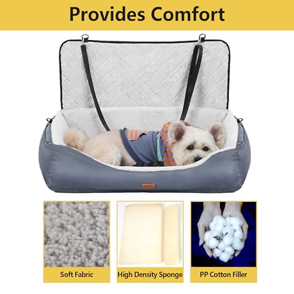 FUNNIU Dog Car Seat, Pet Car Seat for Medium/Large Dogs or Two Small Dogs, Dog Car Bed Travel Safety Fully Detachable Washable for Back Seat with Soft Cushion, Light Grey