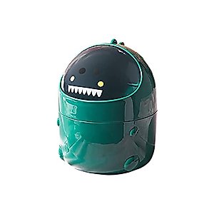 1.28 Gal Mini Desktop Trash Can with Lid, Cute Little Dinosaur Countertop Garbage Bin, Plastic Tiny Tabletop Wastebasket for Office/Kitchen/Coffee Table Room Decoration - Green