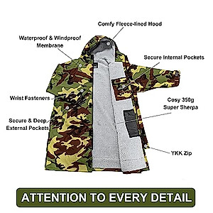 Akida Oversized Changing Robe/Swim Parka,Waterproof Surf Poncho Warm Coat Jacket,Quick Dry Wetsuit Changing Towel.（Camouflage/Gray,XL）