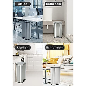 8 Gallon Kitchen Trash Can with Lid, Fingerprint-Proof Stainless Steel Trash Can Step-On Pedal Garbage Can with Removable Wastebasket for Office, Home and Kitchen, Soft Close, Recycle, 30 Liter