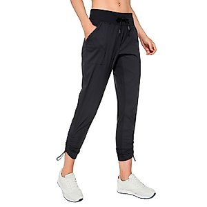 CRZ YOGA Womens Casual 7/8 Pants 27" - Lightweight Workout Outdoor Athletic Track Travel Lounge Joggers Pockets Black Medium