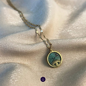 Evil Eye Necklace Gold 18k Turquoise Crystal Necklace for Protection Luxury Turquoise Pendant Natural Crystal Jewelry