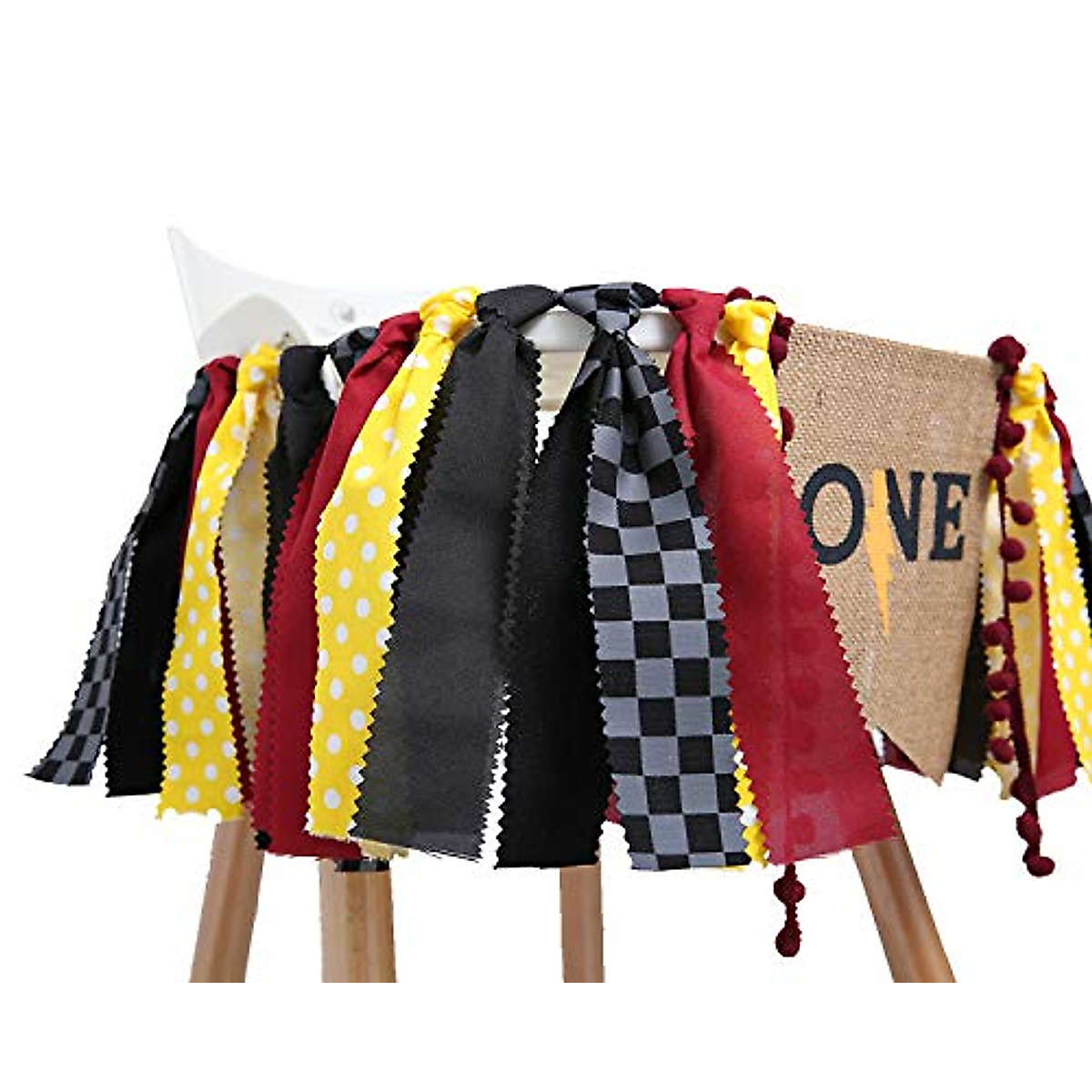 WAOUH Lightning Banner For 1st Birthday - High Chair Banner For First Birthday Decorations, Rag Tie Fabric Garland, Photo Booth Props, Birthday Souvenir And Gifts(Yellow Red And Black)