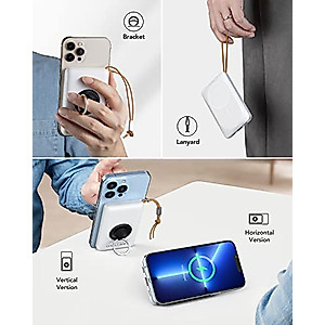 VRURC Magnetic Power Bank for iPhone, 10000mAh Wireless Portable Charger, 5W/7.5/10W/15W Charging & Max 22.5W USB Port Fast Charging, Battery Pack Compatible with iPhone 14/13/12 Series - White