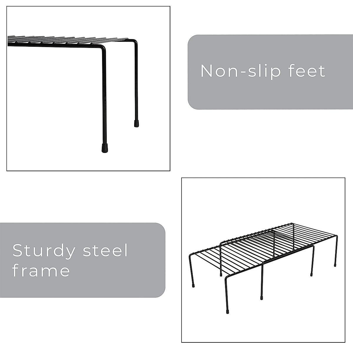 Smart Design Extendable Storage Shelf – Lengthen from 16 to 32.5 in., Black – Sturdy Steel Pantry Organizer with Rust-Resistant Finish and Non-Slip Feet for Easy Home Organization and Storage