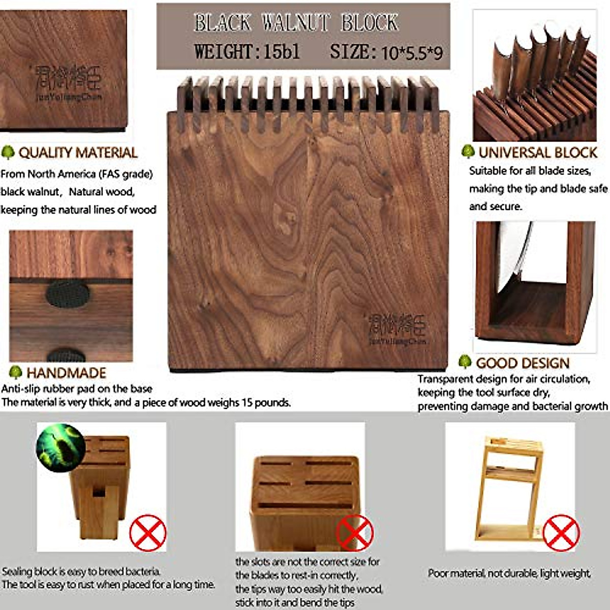 Knife Set Block - 8 Piece Chefs Knife Set - Damascus Steel VG10 Japanese Stainless Steel Home Kitchen Knife Set With Shadow wood Handle&Unviersal Walnut Block