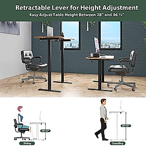 Our Modern Space Height Adjustable 44 Inches MANUAL Standing Desk - Ultra Durable Home Office Large Rectangular Computer or Laptop Sit Stand Workstation Table - 44 x 24 inches - RUSTIC