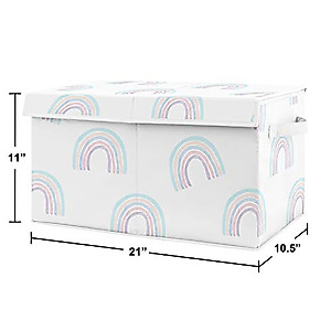 Sweet Jojo Designs Pastel Rainbow Girl Small Fabric Toy Bin Storage Box Chest For Baby Nursery or Kids Room - Blush Pink, Purple, Teal, Blue and White