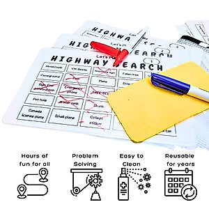 Travel Games For Families: Highway Game, 36 Unique Games, Reusable Laminated Cards with Dry Erase Markers, Kid Scavenger Hunt Game, Multiplayer Games for Kids, Car and Airplane Approved