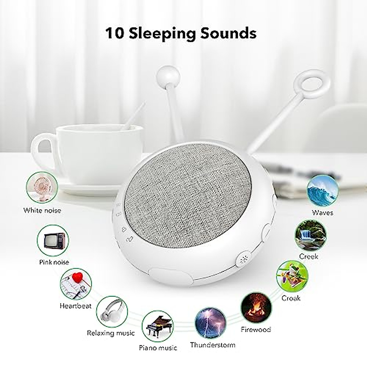 White Noise Machine for Baby with Night Light | Portable Sleep Sound Machine with 10 Soothing Sounds, Soft Amber Light, Auto-Off Timer, Volume Control