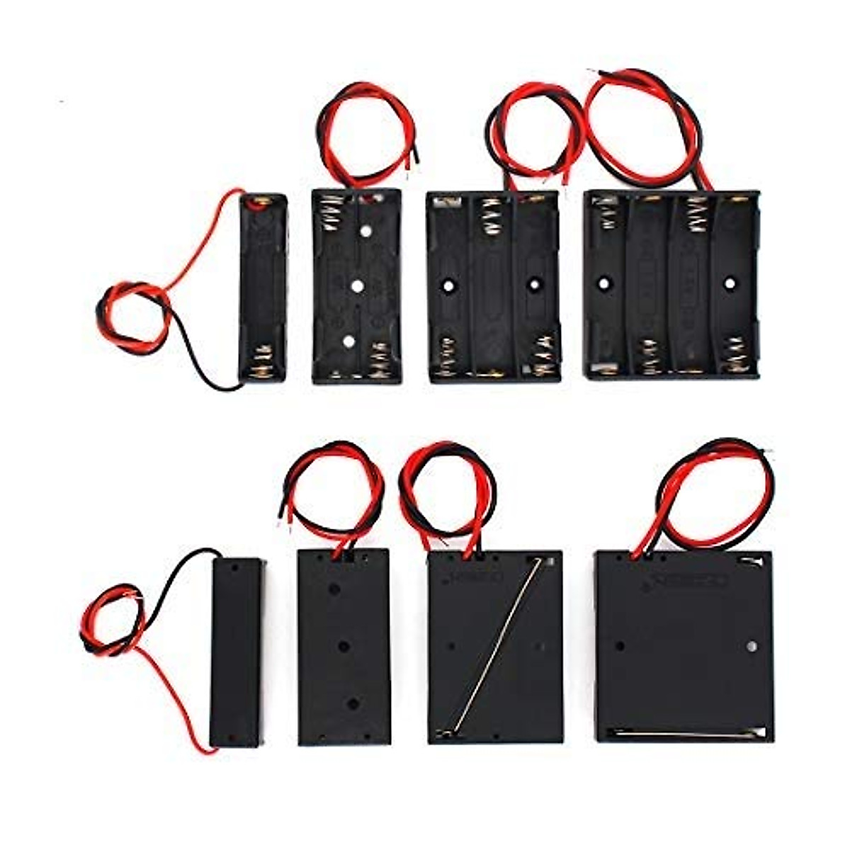 AA Battery Holder Bundle Case Back Cover Connector Storage Box with Cord Bare Leads Wire AA 1.5V Battery Holder, 2pcs Single, 2pcs 2 Slots,2pcs 3 Slots, 2pcs 4 Slots 6 Volt Spring Clip,(8-Pack).