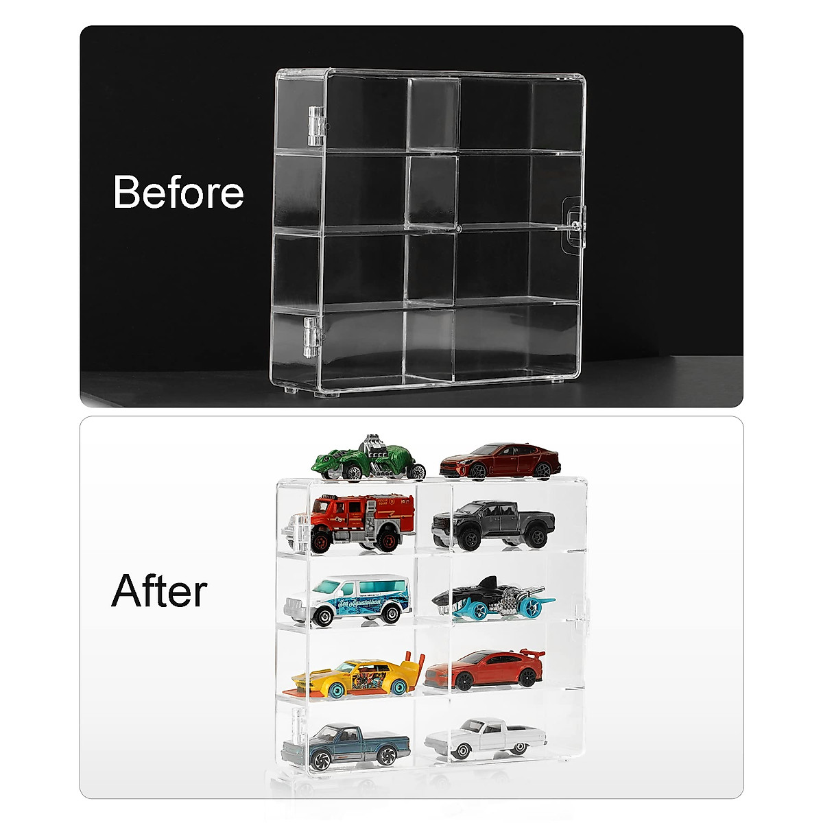 KISLANE Acrylic Display Case Compatible with Toy Cars, Matchbox Cars, 8 Slots Display Case for Toy Cars, Matchbox Cars (Small-8 Slots)