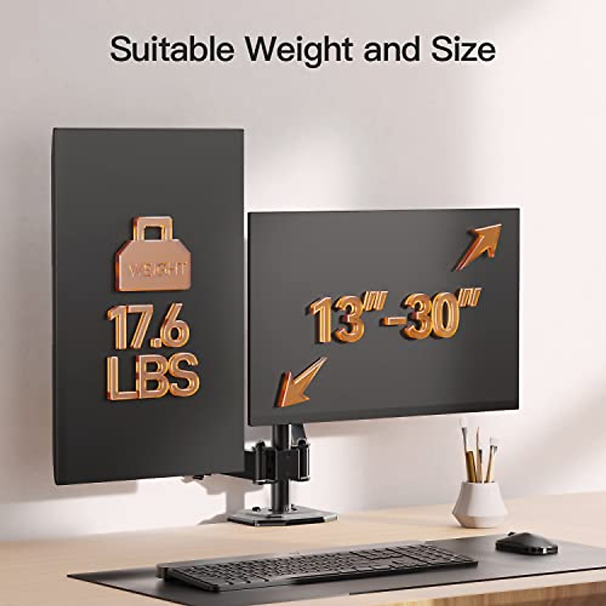 ErGear Dual Monitor Stand, Adjustable Monitor Desk Mount for Up to 30in Screens, Full Motion Gas Spring Monitor Arm Holds Up to 17.6LBS, Max VESA 100x100mm