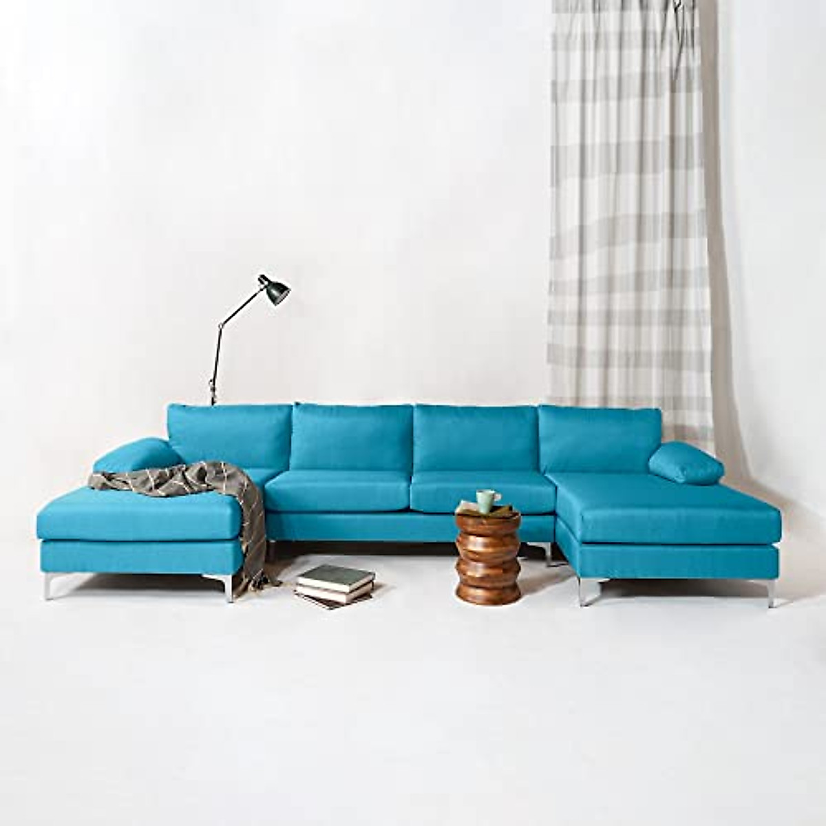 Casa Andrea Milano Modern Large Linen Fabric U-Shape Sectional Sofa, Double Extra Wide Chaise Lounge Couch