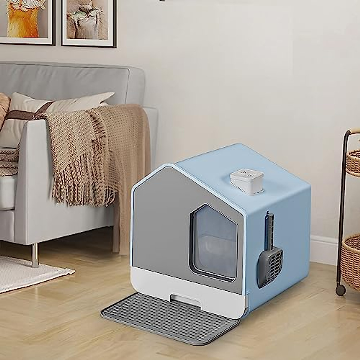 YITAHOME Extra Large Enclosed Cat Litter Box with Mat and Litter Scoop, Odorless Anti-Splashing XL Covered Hooded Cat Box, No Installation Needed